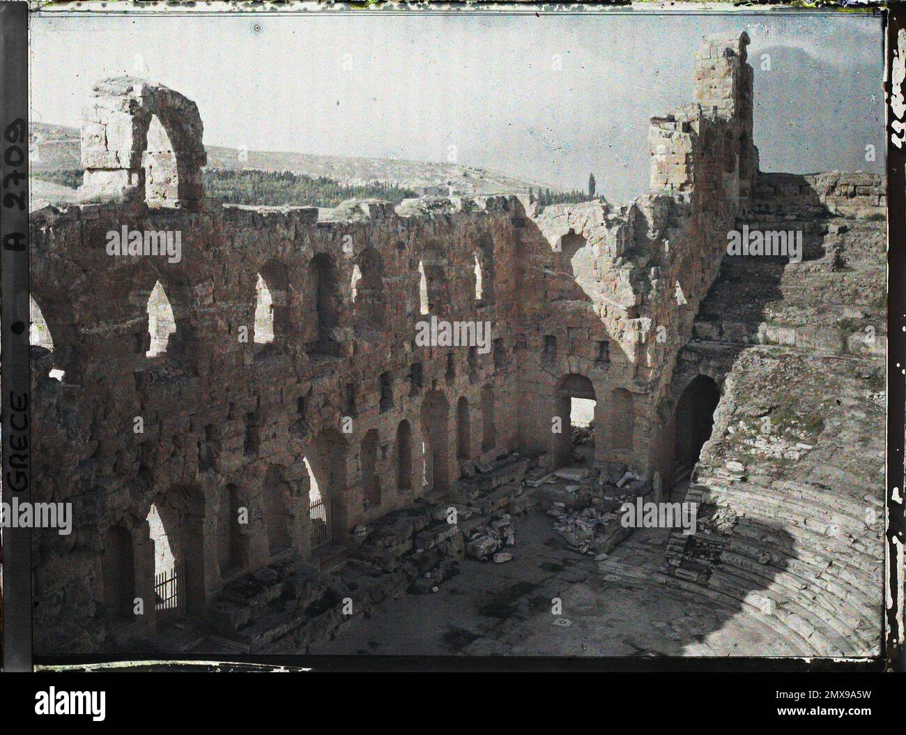 Athènes, Grèce vue plongeante sur l'Odéon d'Hérode Atticus (partie ...