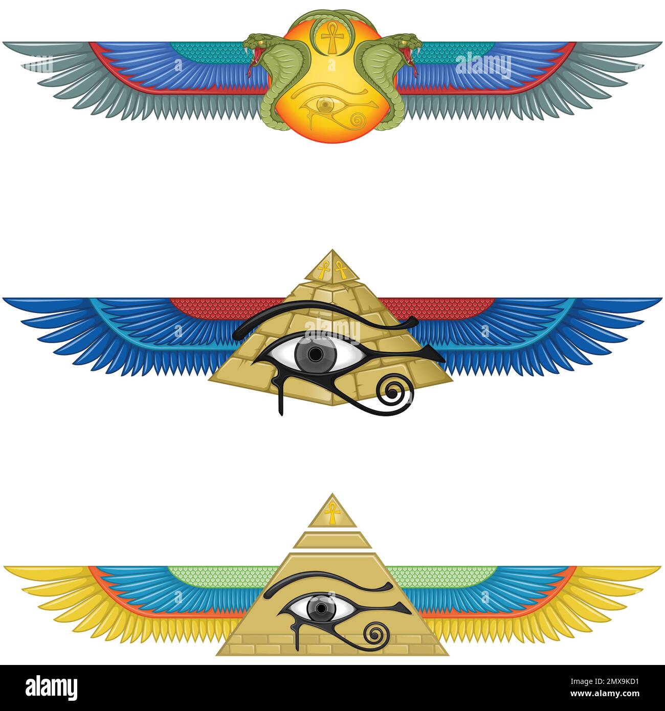 Dessin vectoriel de l'Égypte antique symbole ailé, soleil ailé ...