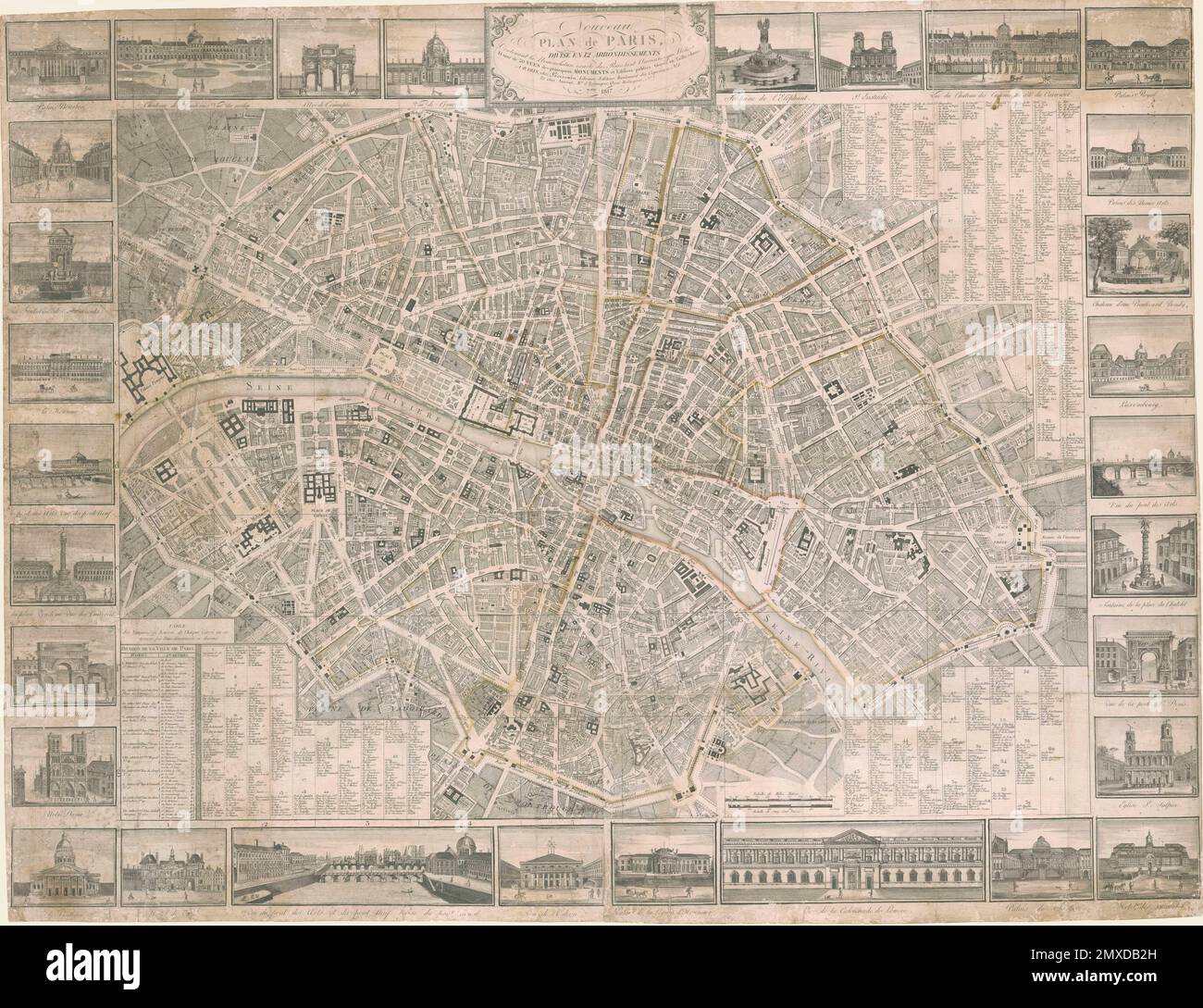 Nouveau plan de Paris (carte de Paris montrant des illustrations, des ...