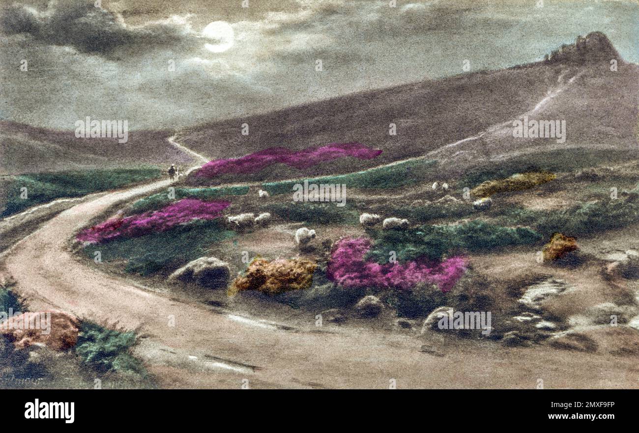 Une reproduction en couleur de Hay Tor (Haytor), Dartmoor, Devon UK ...