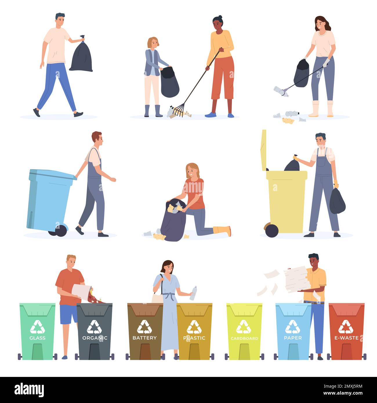 Les personnes collectant les ordures et triant les déchets plat ...