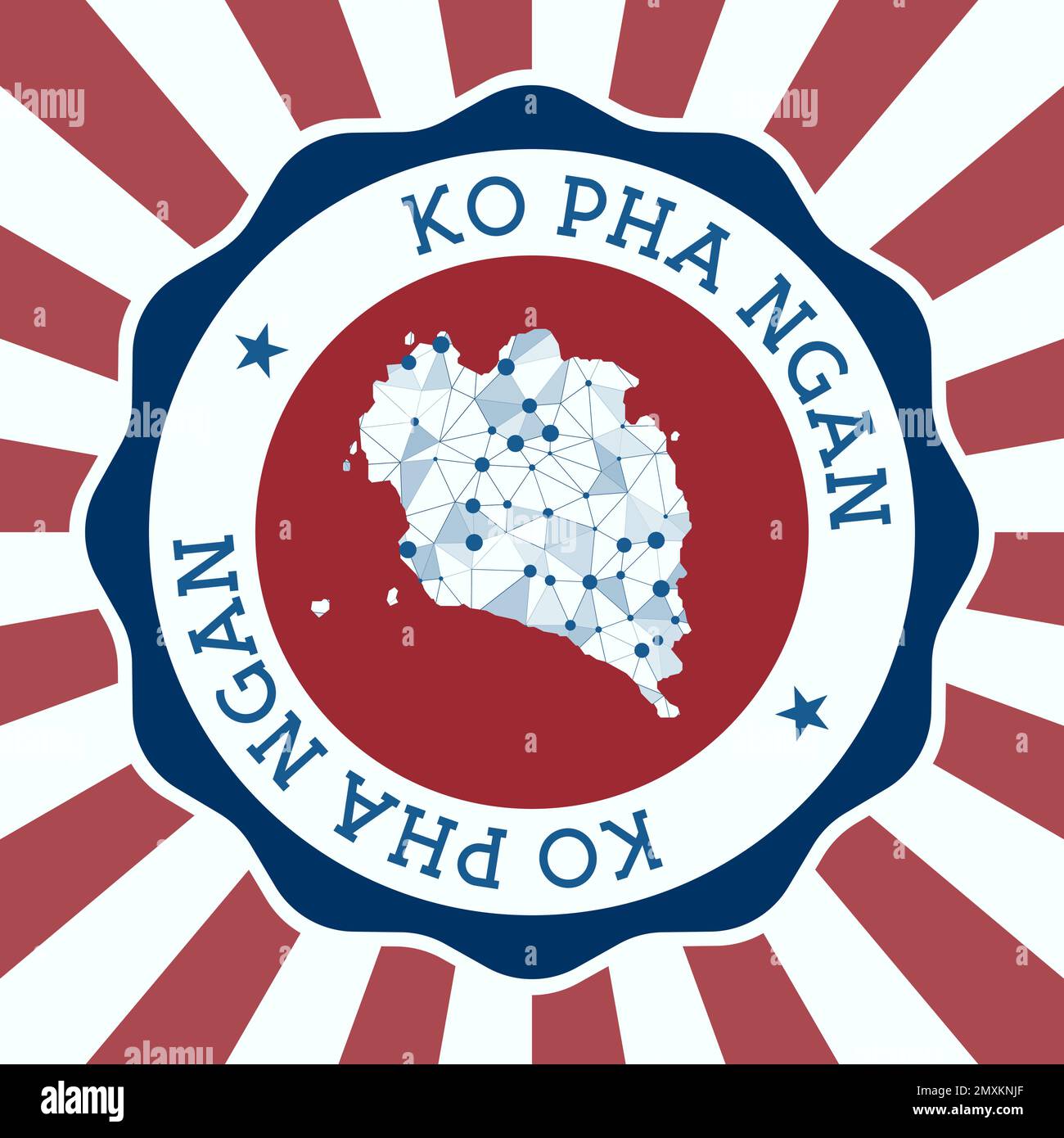 Insigne de Ko Pha Ngan. Logo rond de l'île avec carte de maillage ...
