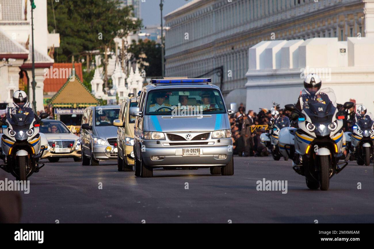 A royal convoy including a van, front, carrying the body of King ...