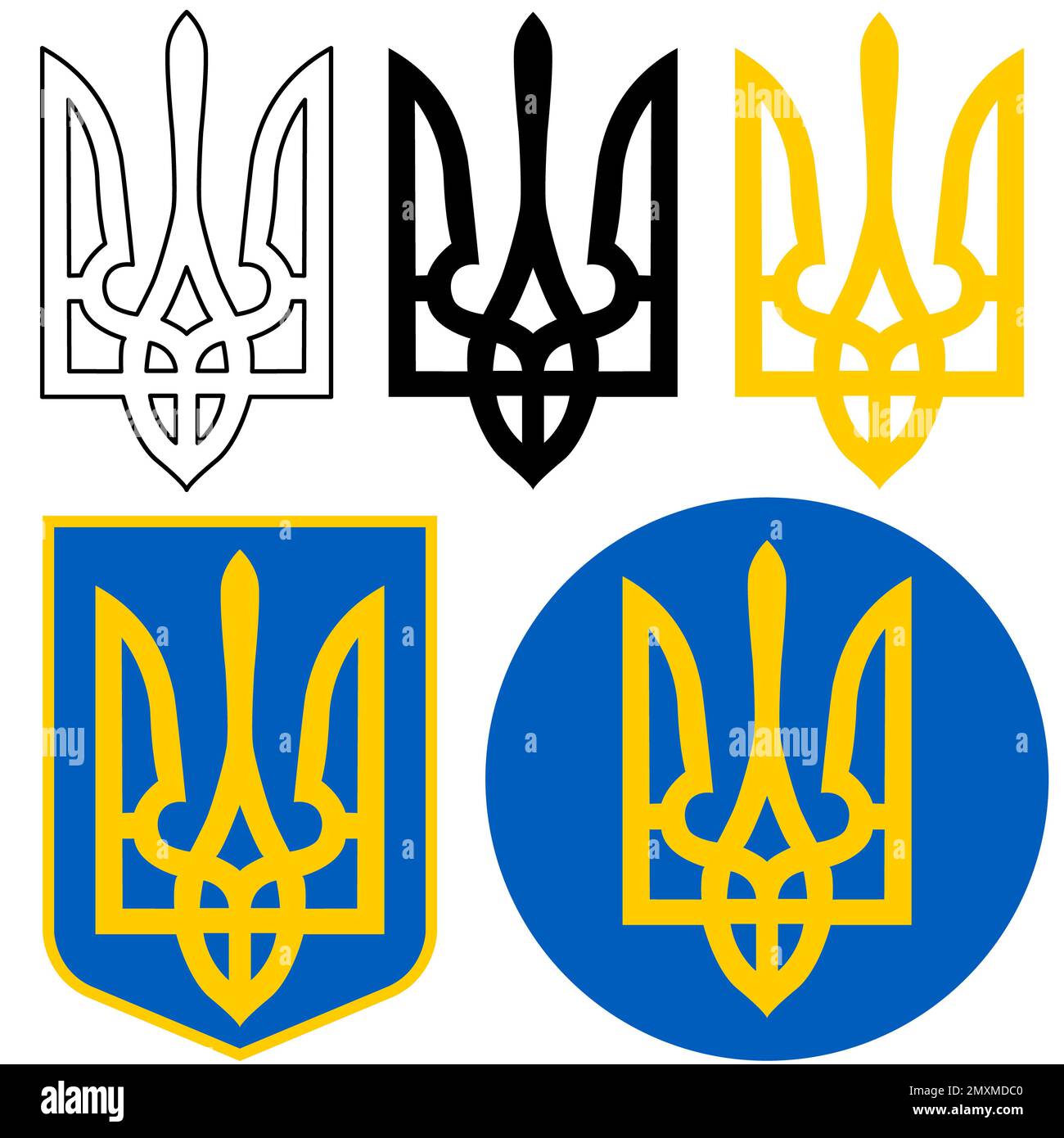 Ukraine blason sur fond blanc. Signe de trident ukrainien. Symboles ...