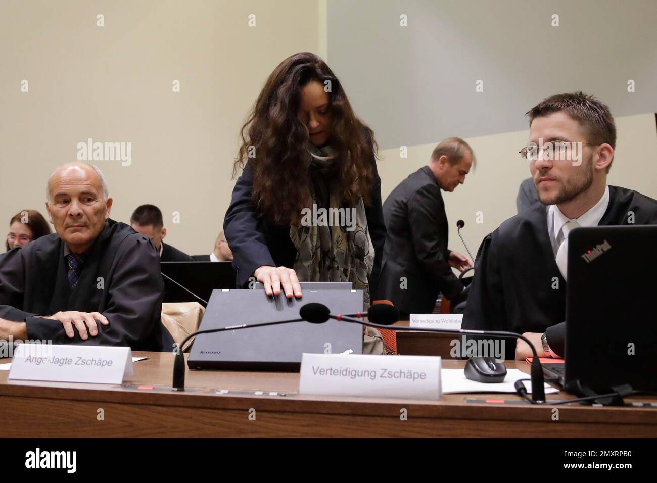 Terror suspect Beate Zschaepe arrives at the court room besides her ...