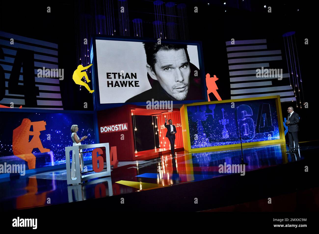 US actor, Ethan Hawke, center, entrances to receiving a Donostia Award ...