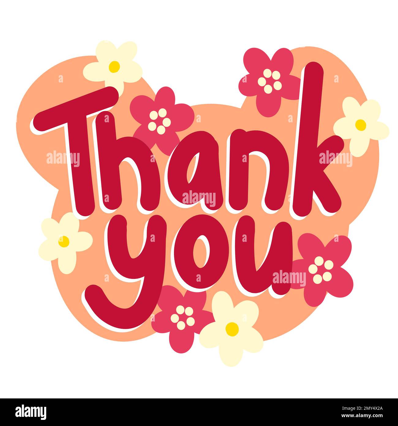 Illustration faite à la main de mots de remerciement avec fleurs ...
