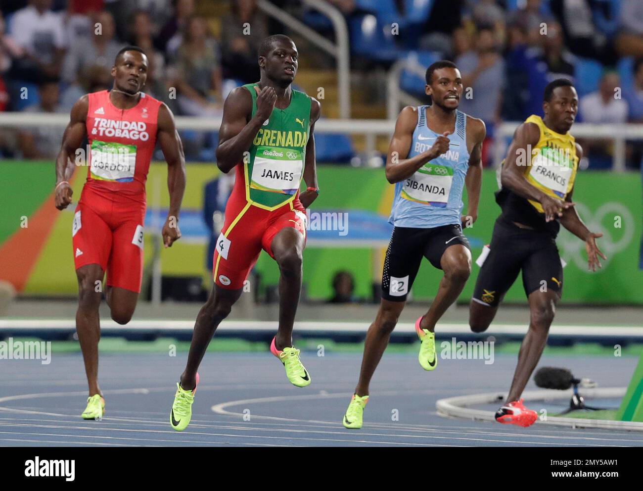 From left, Trinidad and Tobago's Lalonde Gordon, Grenada's Kirani James ...