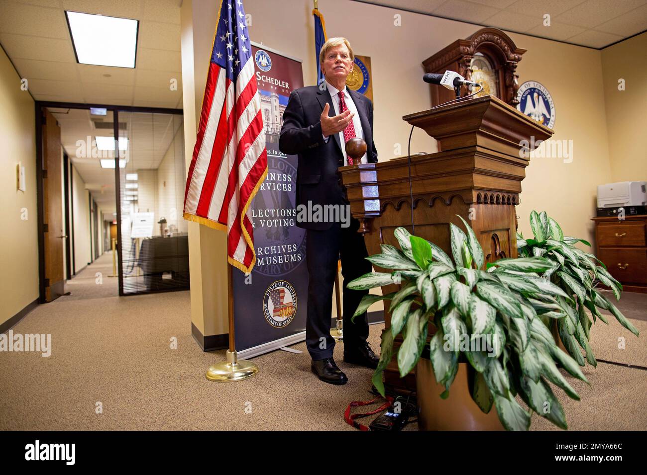 Former Ku Klux Klan leader David Duke talks to the media at the ...