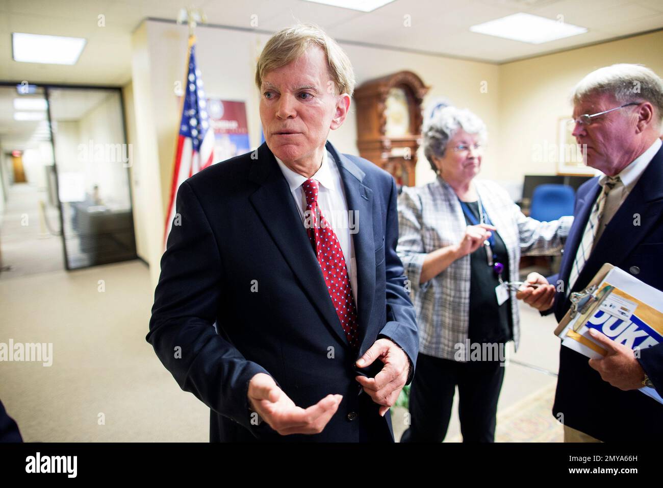 Former Ku Klux Klan leader David Duke talks to the media at the ...