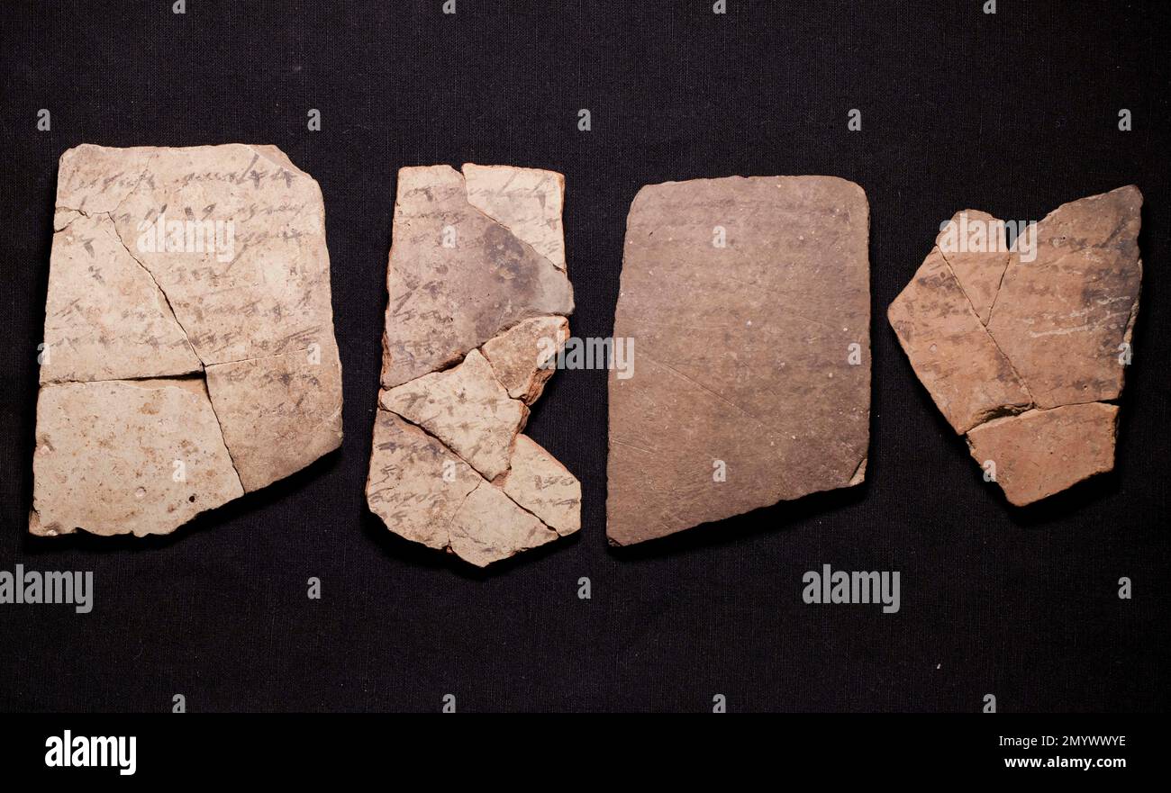 Letters inscribed on pottery, known as ostracons, which were unearthed ...