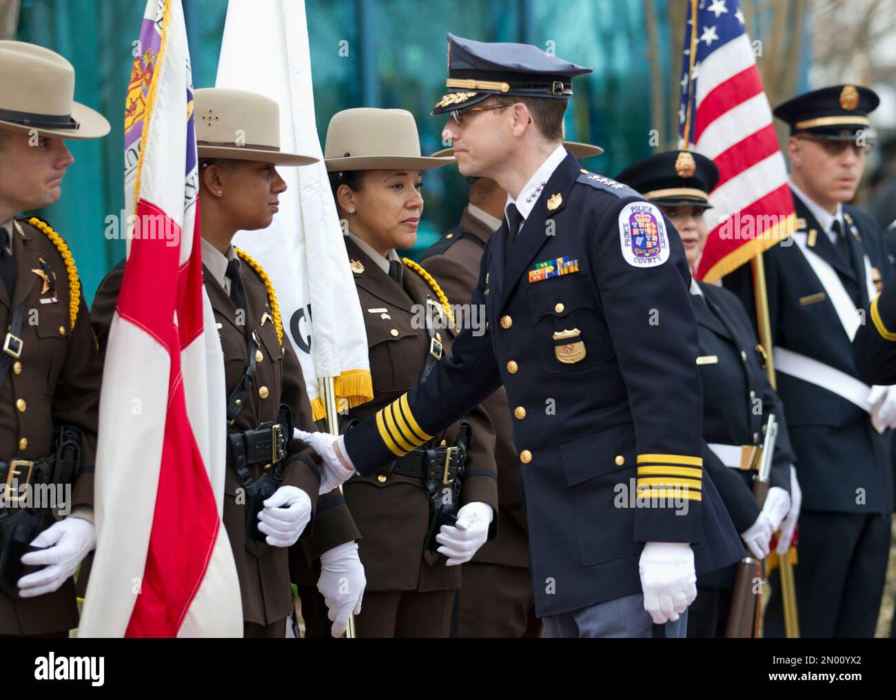 Prince George’s County, Md. police chief Henry P. Stawinski greets ...