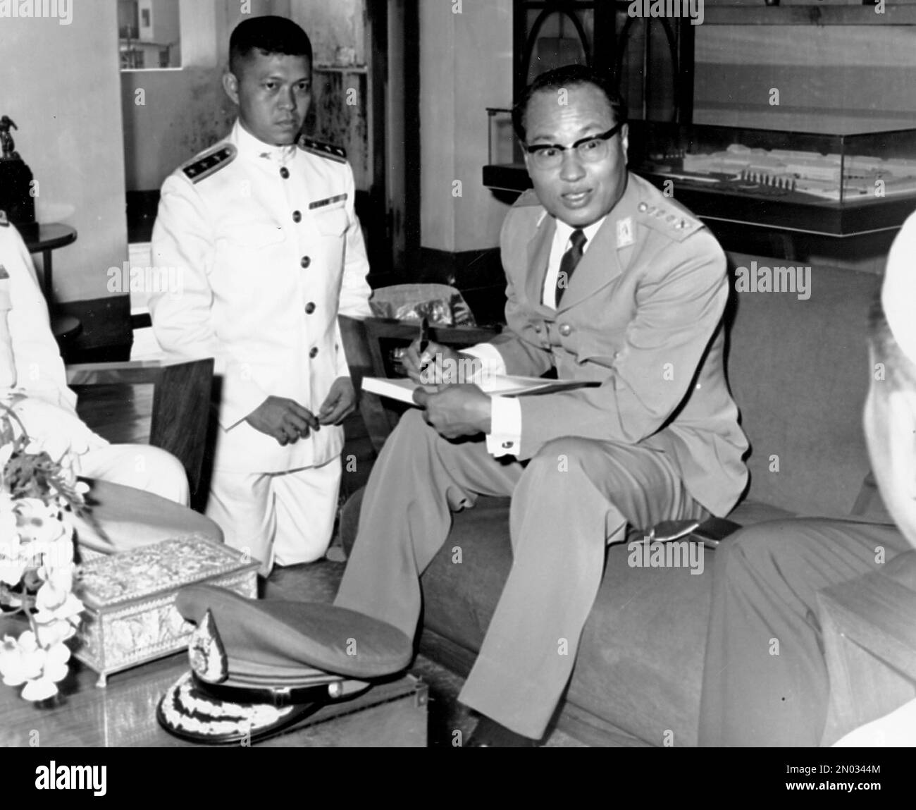 FILE - This Dec. 1, 1962, file photo shows Gen. Ne Win, right, chairman ...