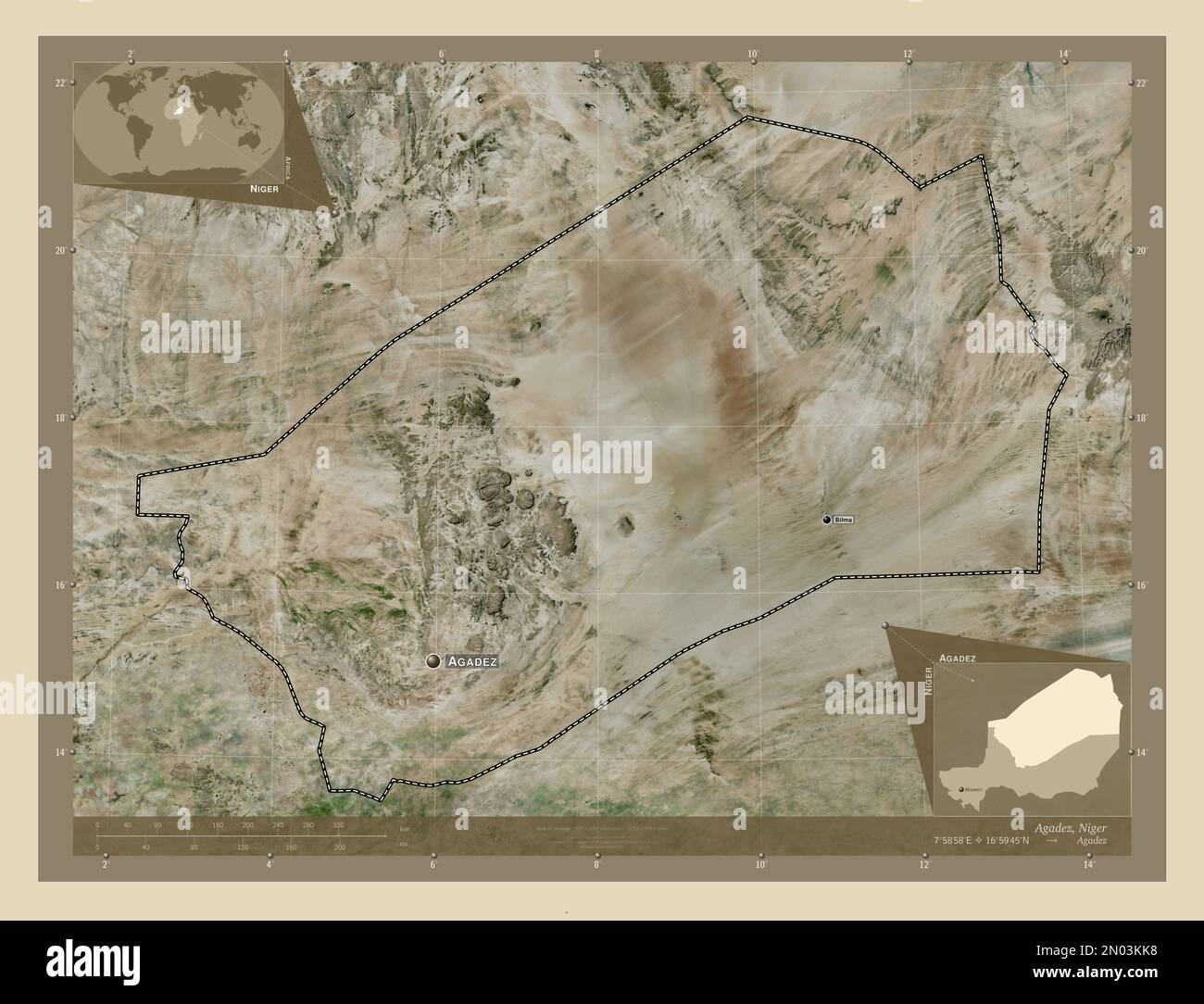 Agadez, département du Niger. Carte satellite haute résolution. Lieux ...