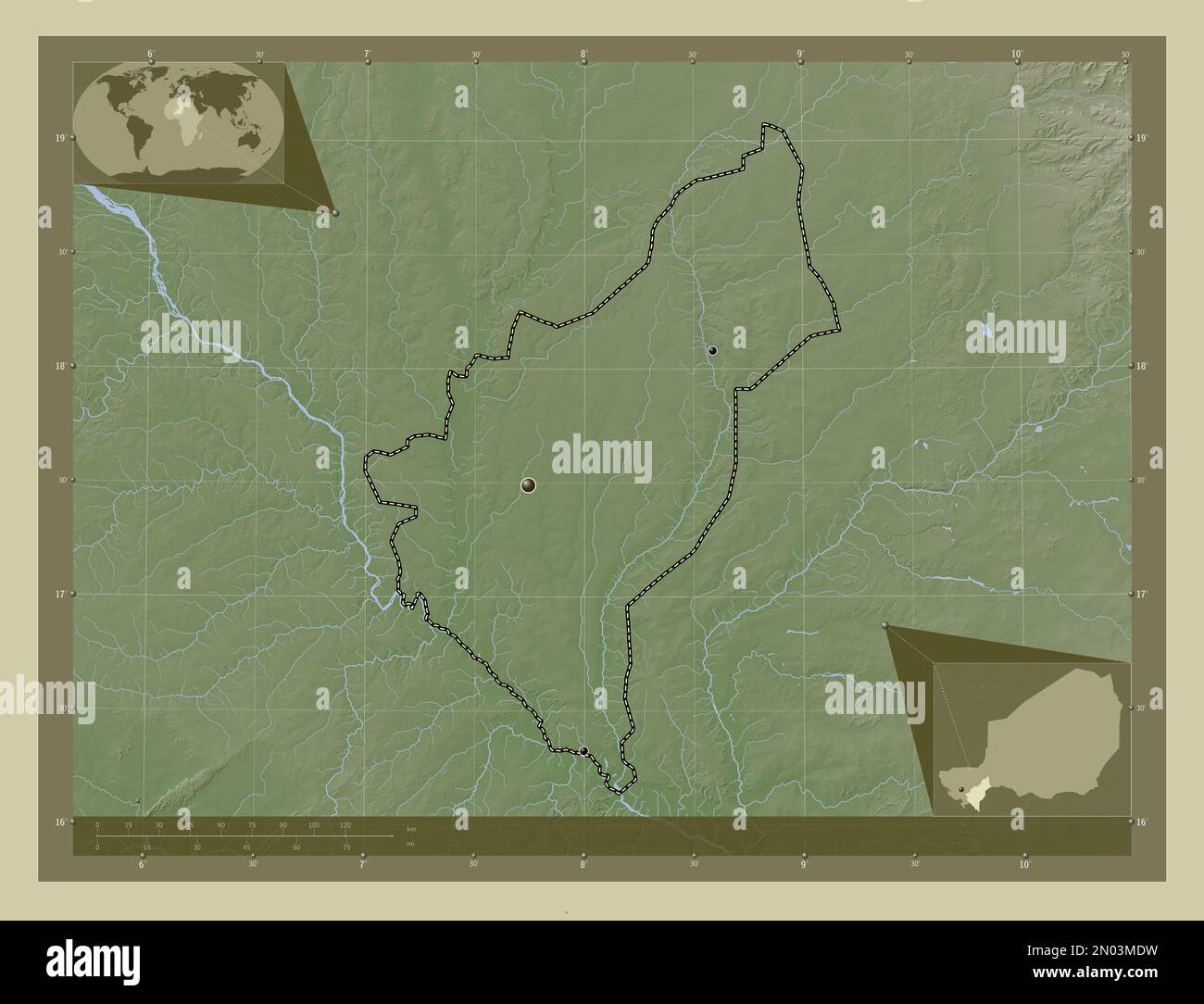 Dosso, département du Niger. Carte d'altitude colorée en style wiki ...