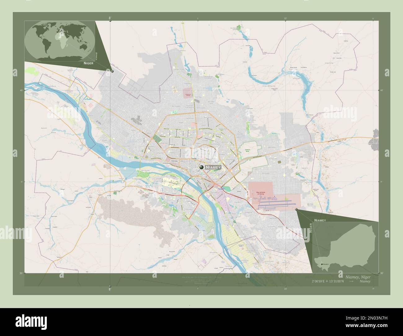 Niamey, capitale du Niger. Ouvrez la carte des rues. Lieux et noms des ...