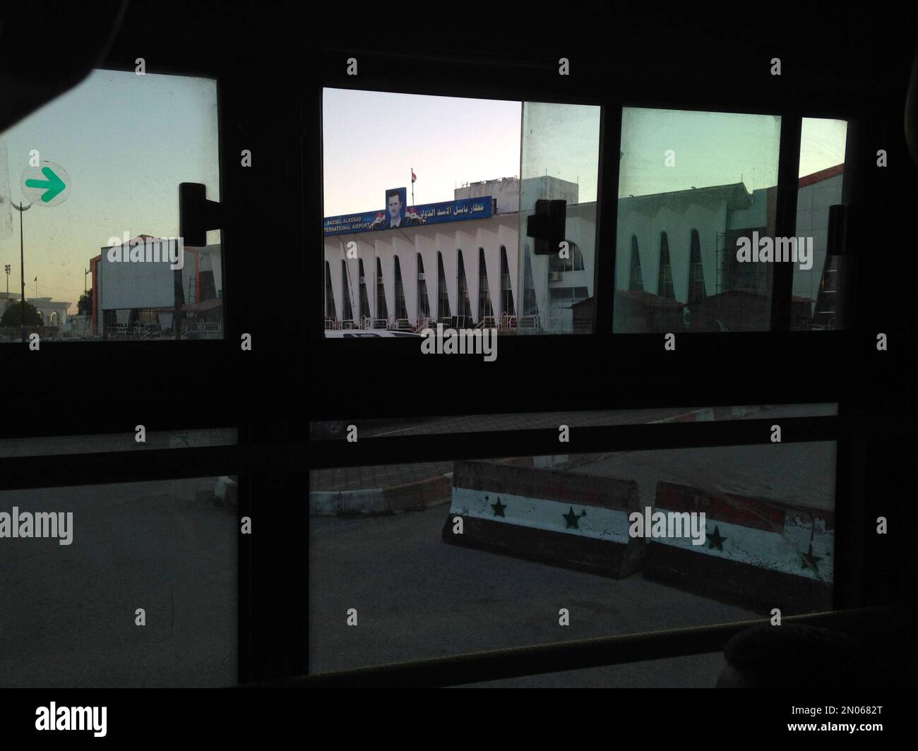 The Bassel Al-Assad International Airport is seen through a a bus ...