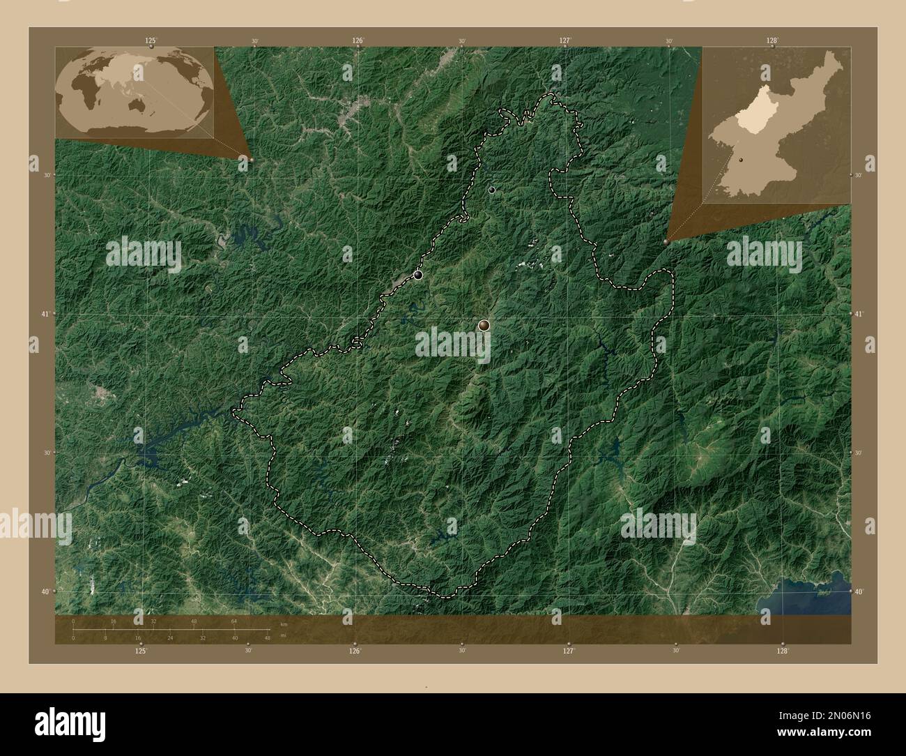 Chagang-do, province de Corée du Nord. Carte satellite basse résolution ...