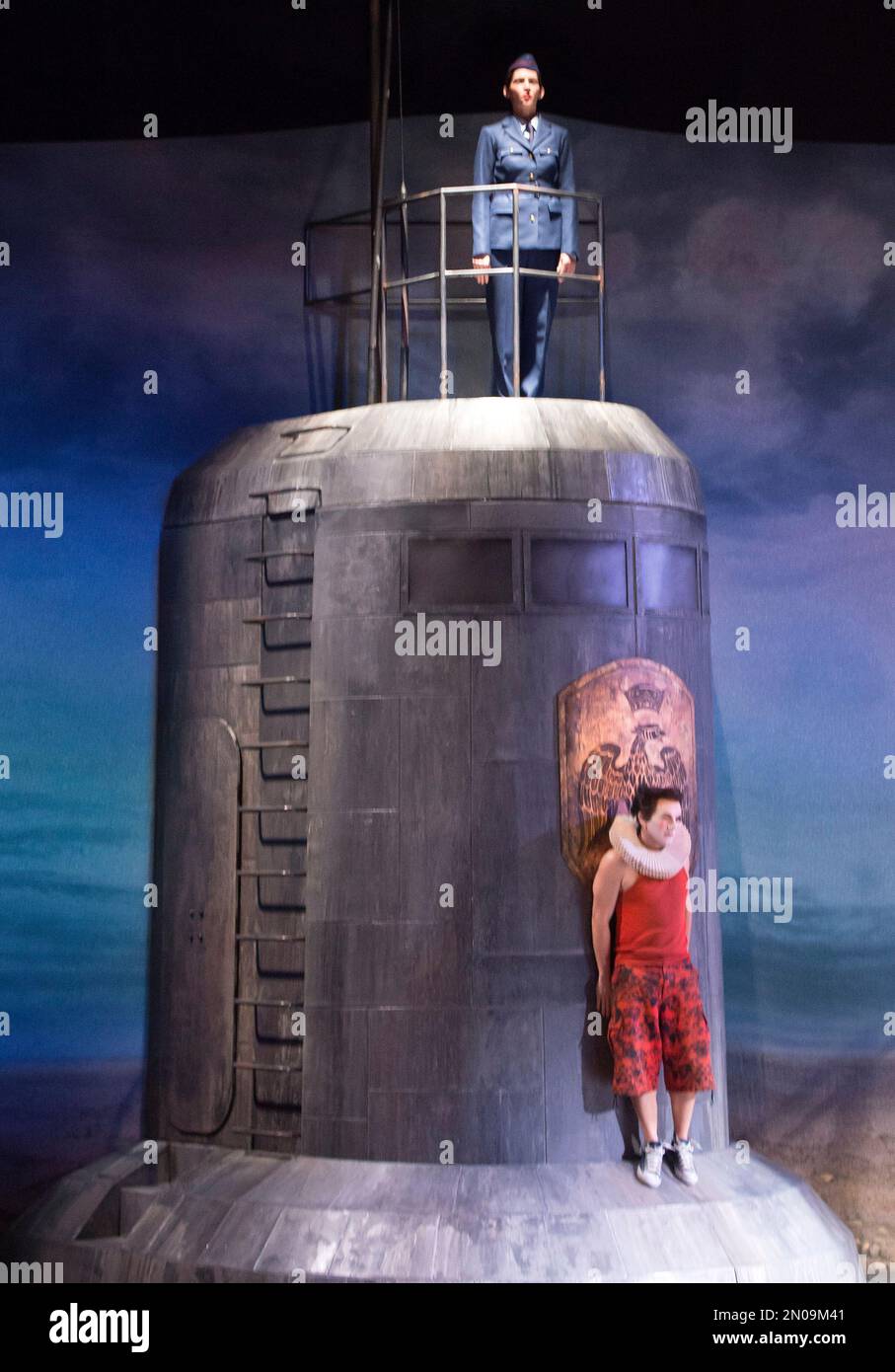 Gala El Hadidi as 'Der Trommler' and Aaron Pegram as 'Harlekin' perform ...