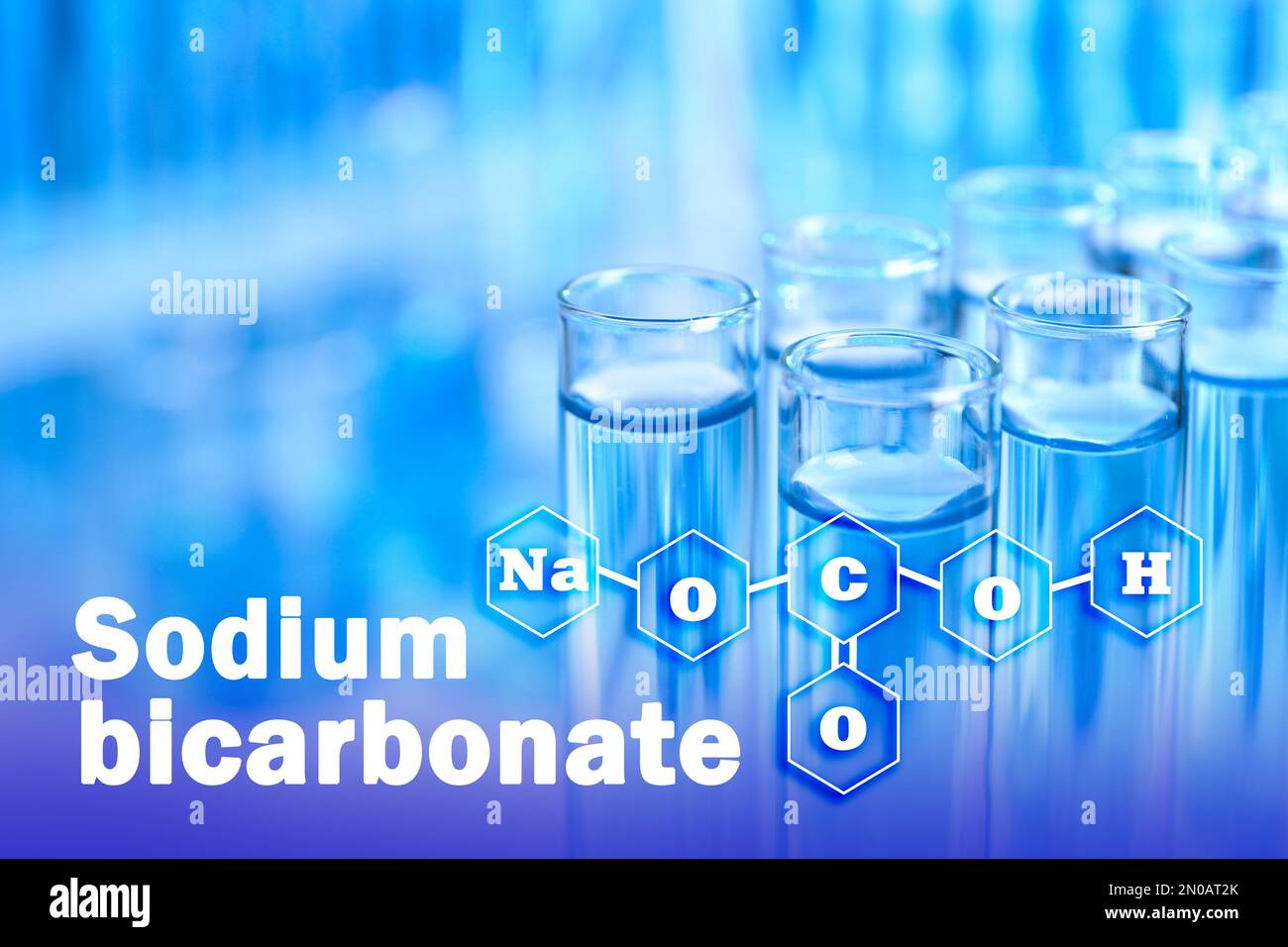 Texte bicarbonate de sodium avec formule de soude et tubes à essai en ...