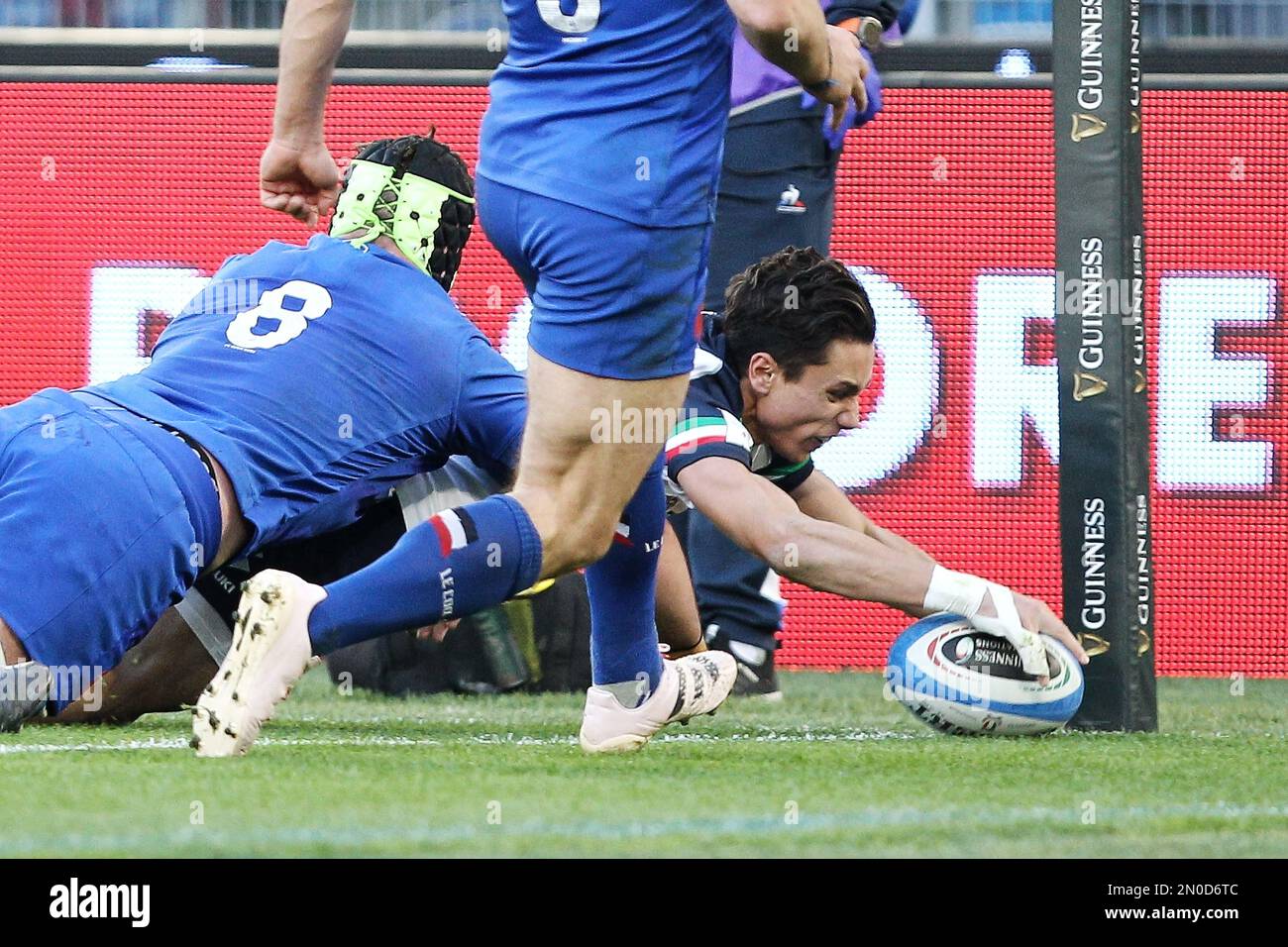 Ange Capuozzo d'Italie a fait un essai pendant les 2023 six Nations, match de rugby entre l ...
