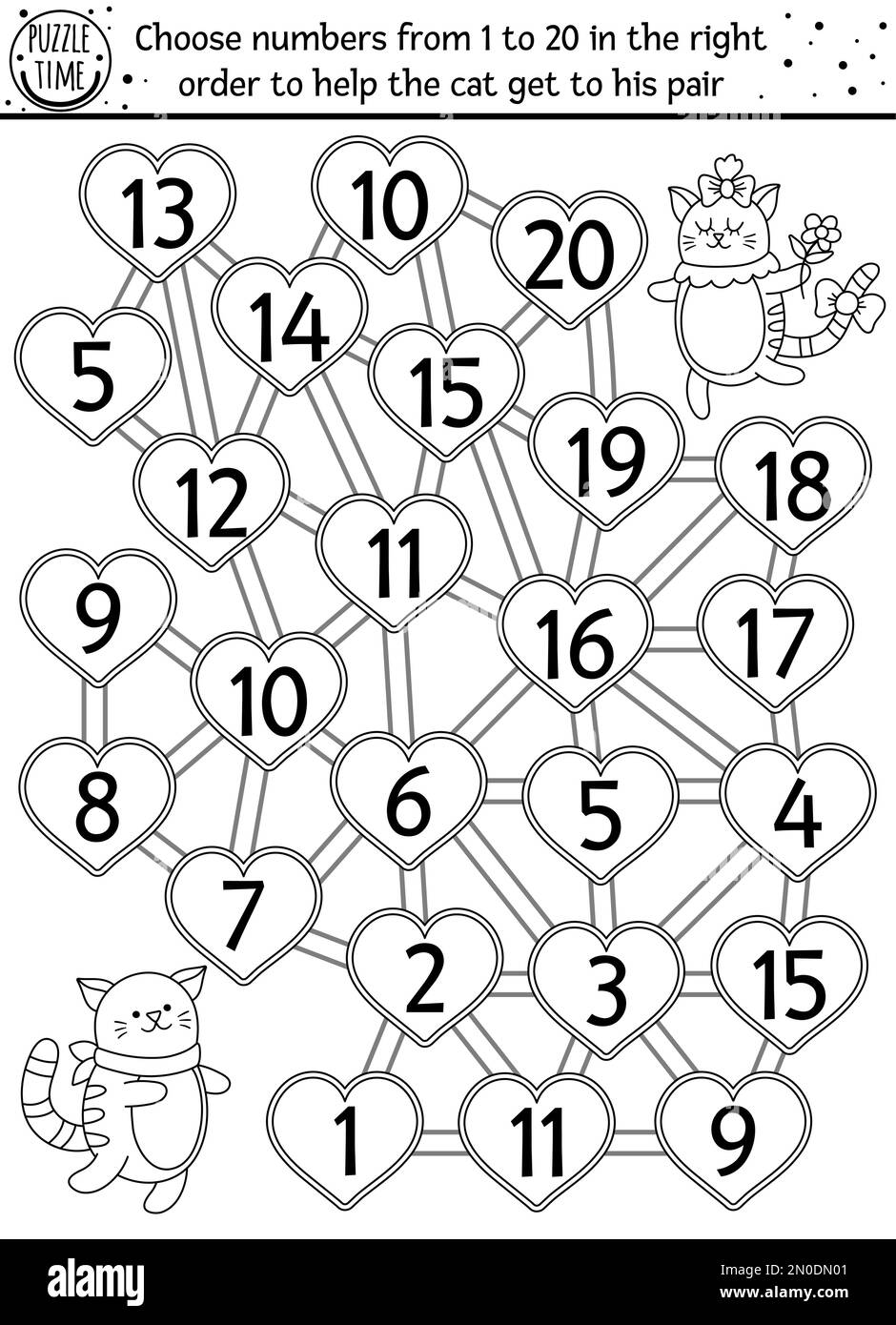 Saint Valentin labyrinthe de comptage noir et blanc pour les enfants ...