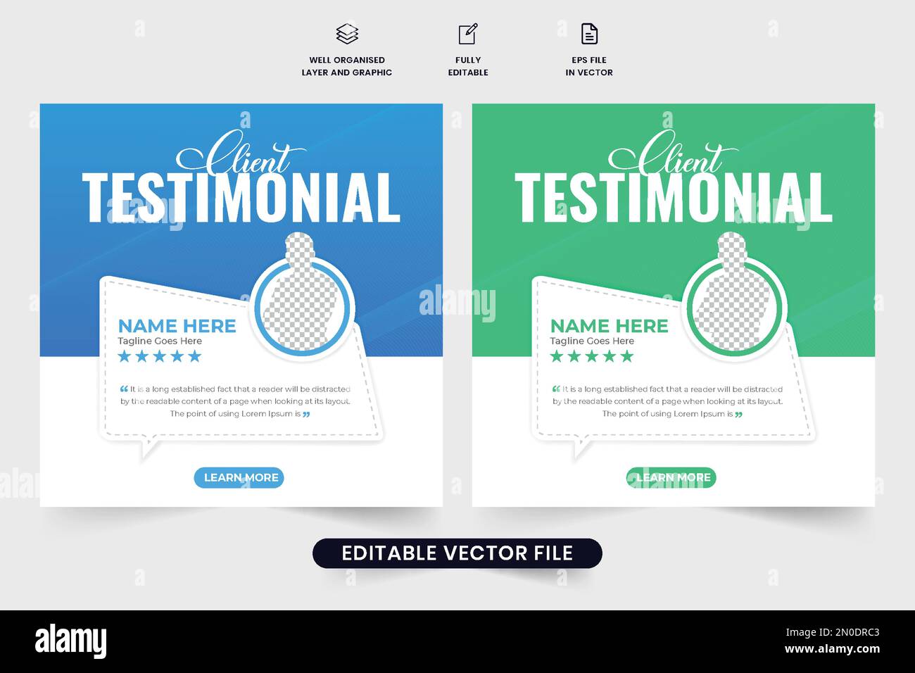 Témoignages de clients scénario de modèle de témoignage avec des couleurs bleu et vert. Modèle ...