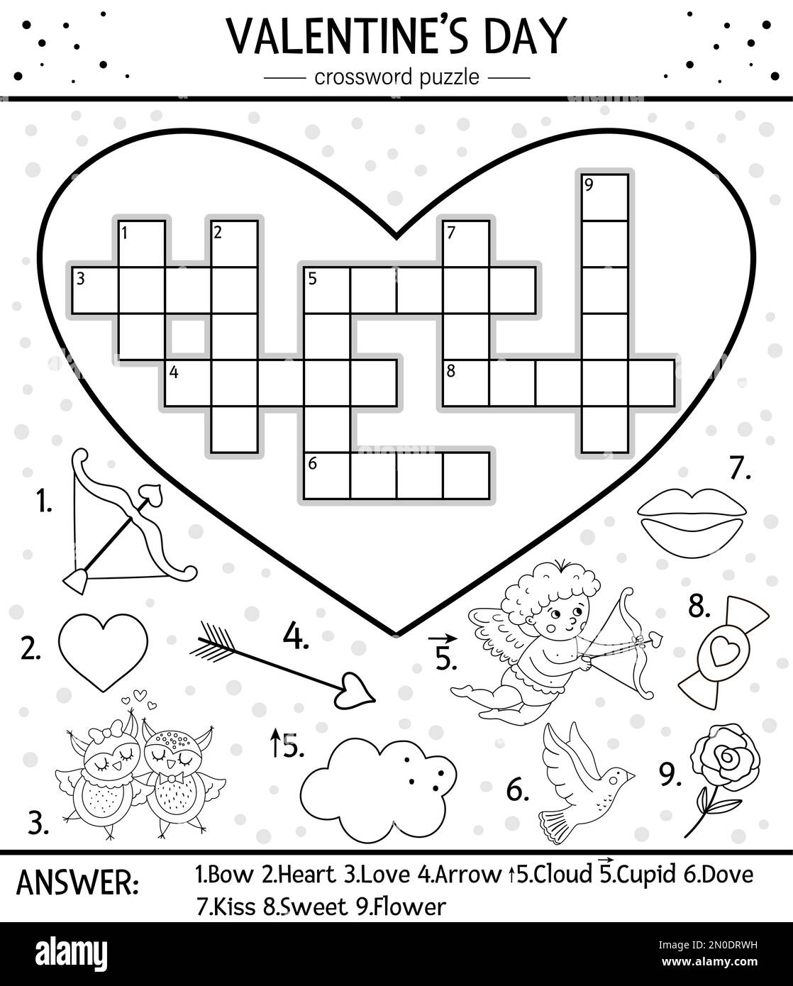 Vector Saint Valentin jeu de mots croisés noir et blanc pour les ...