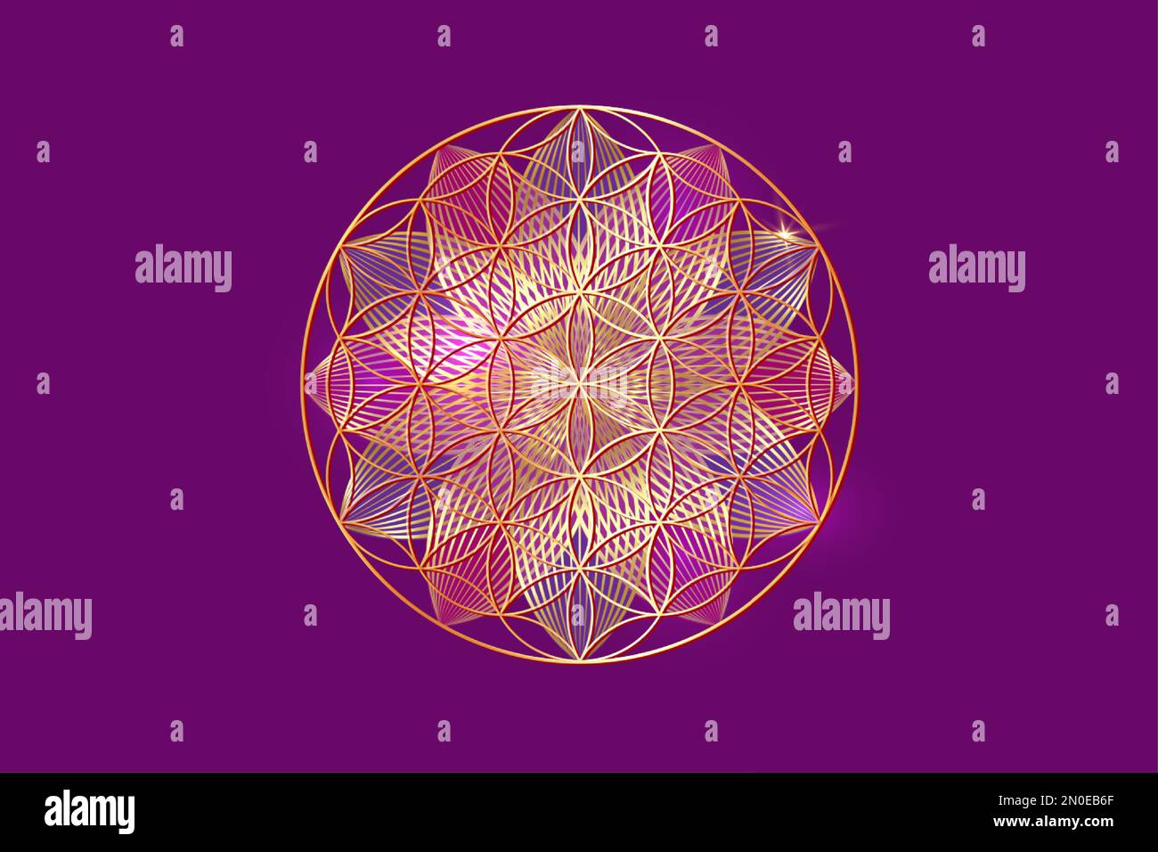 Fleur de vie, mandala spirituelle d'or, géométrie sacrée. Symbole doré ...