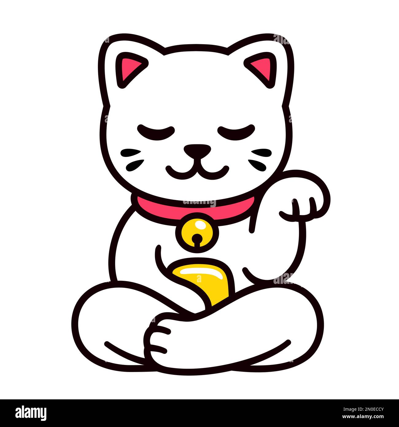 Maneki Neko assis dans la méditation, dessin de dessins animés. Joli ...
