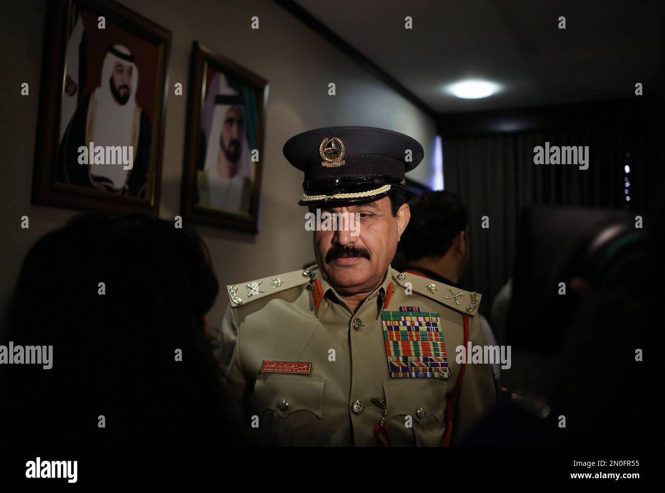 Dubai's police chief, Maj. Gen. Khamis Mattar al-Mazeina, speaks to a ...