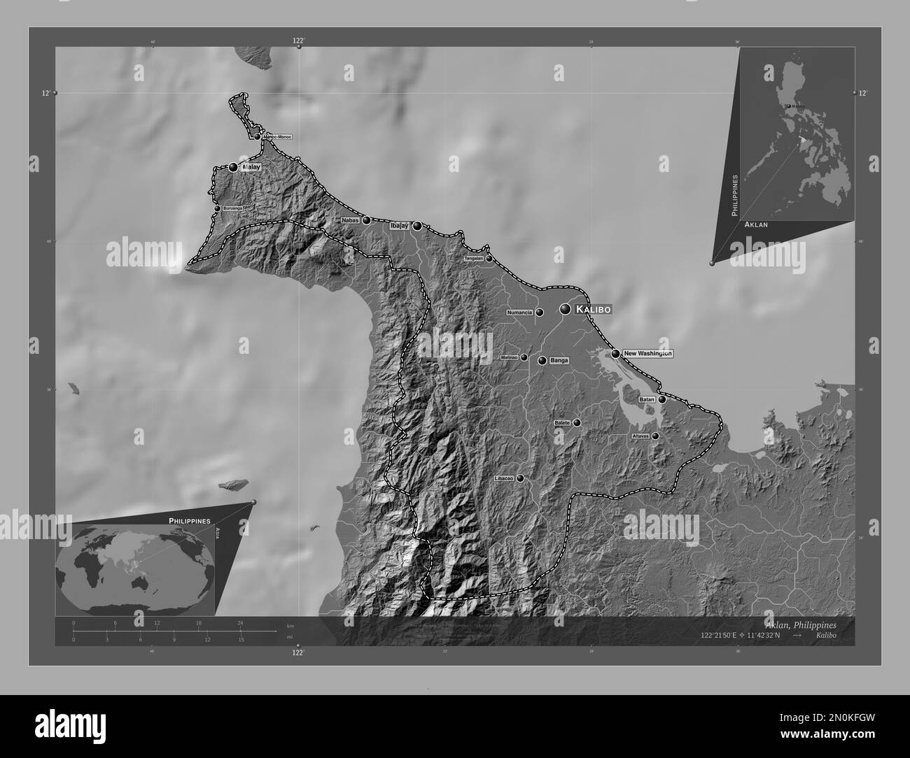 Aklan, province des Philippines. Carte d'altitude à deux niveaux avec ...