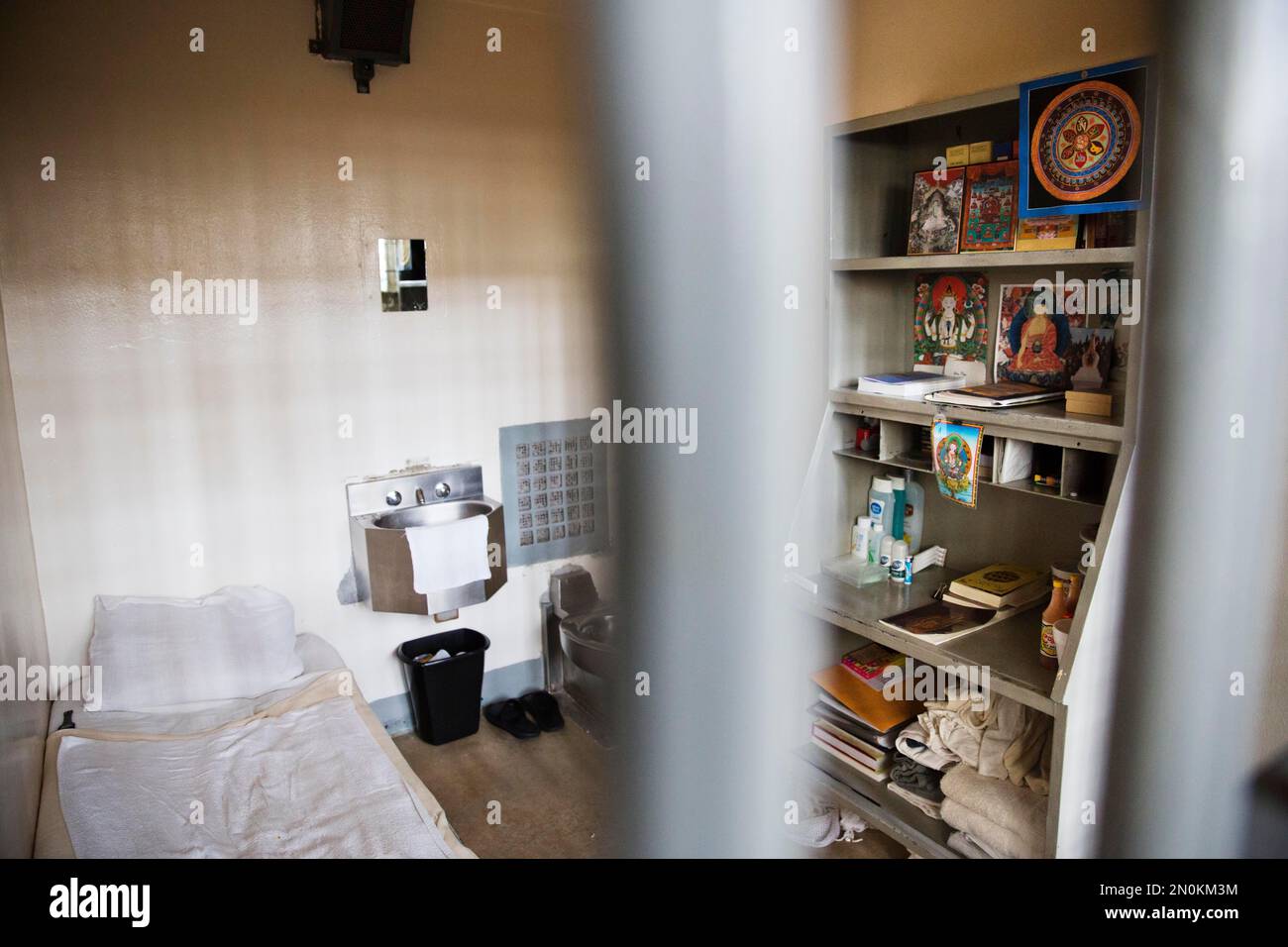 Personal items sit on shelves of a prisoner's cell on death row at the ...