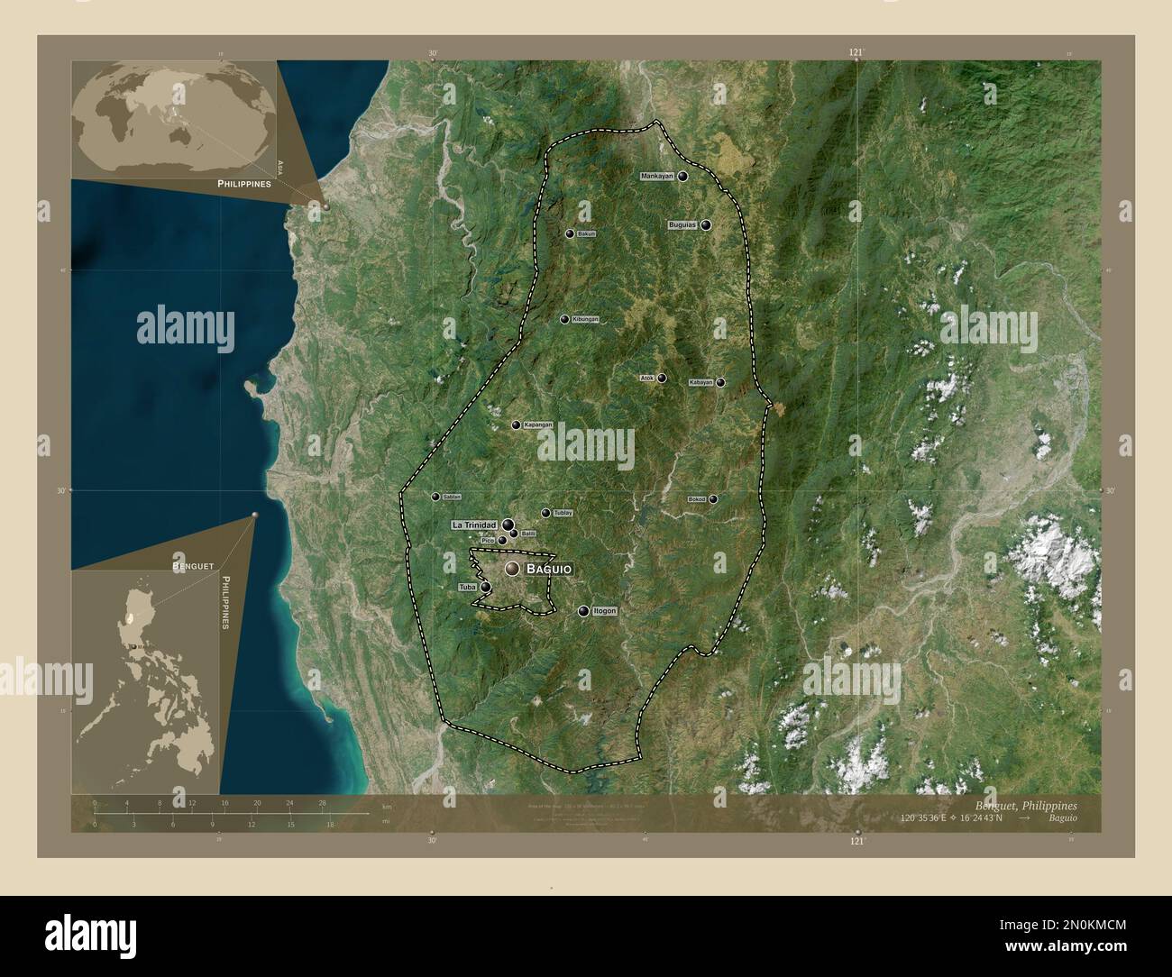 Benguet, province des Philippines. Carte satellite haute résolution ...