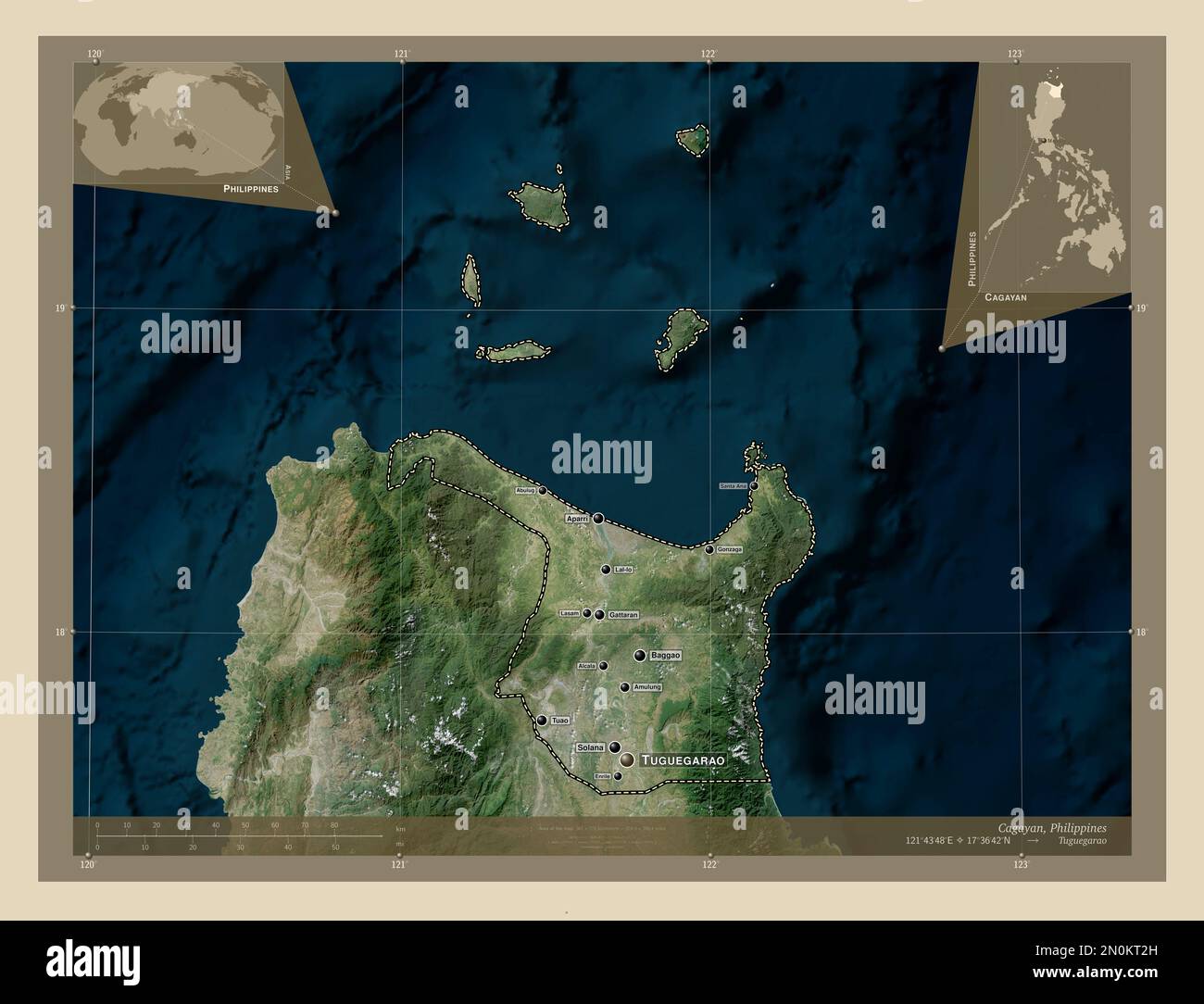 Cagayan, province des Philippines. Carte satellite haute résolution ...