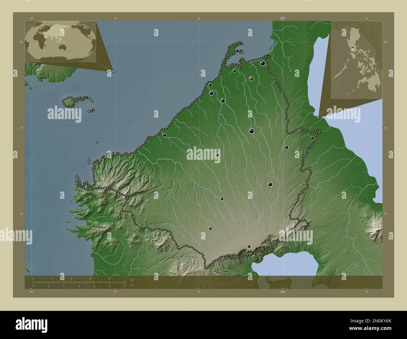 Cavite, province des Philippines. Carte d'altitude colorée en style ...