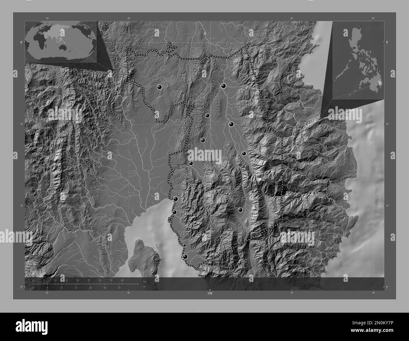 Compostela Valley, province des Philippines. Carte d'altitude à deux ...