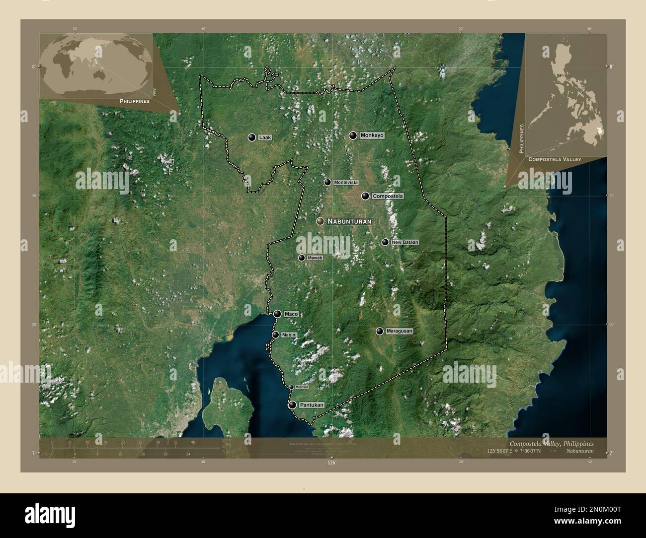 Compostela Valley, province des Philippines. Carte satellite haute ...