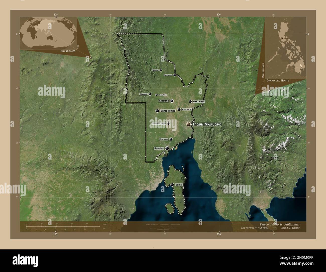 Davao del Norte, province des Philippines. Carte satellite basse ...