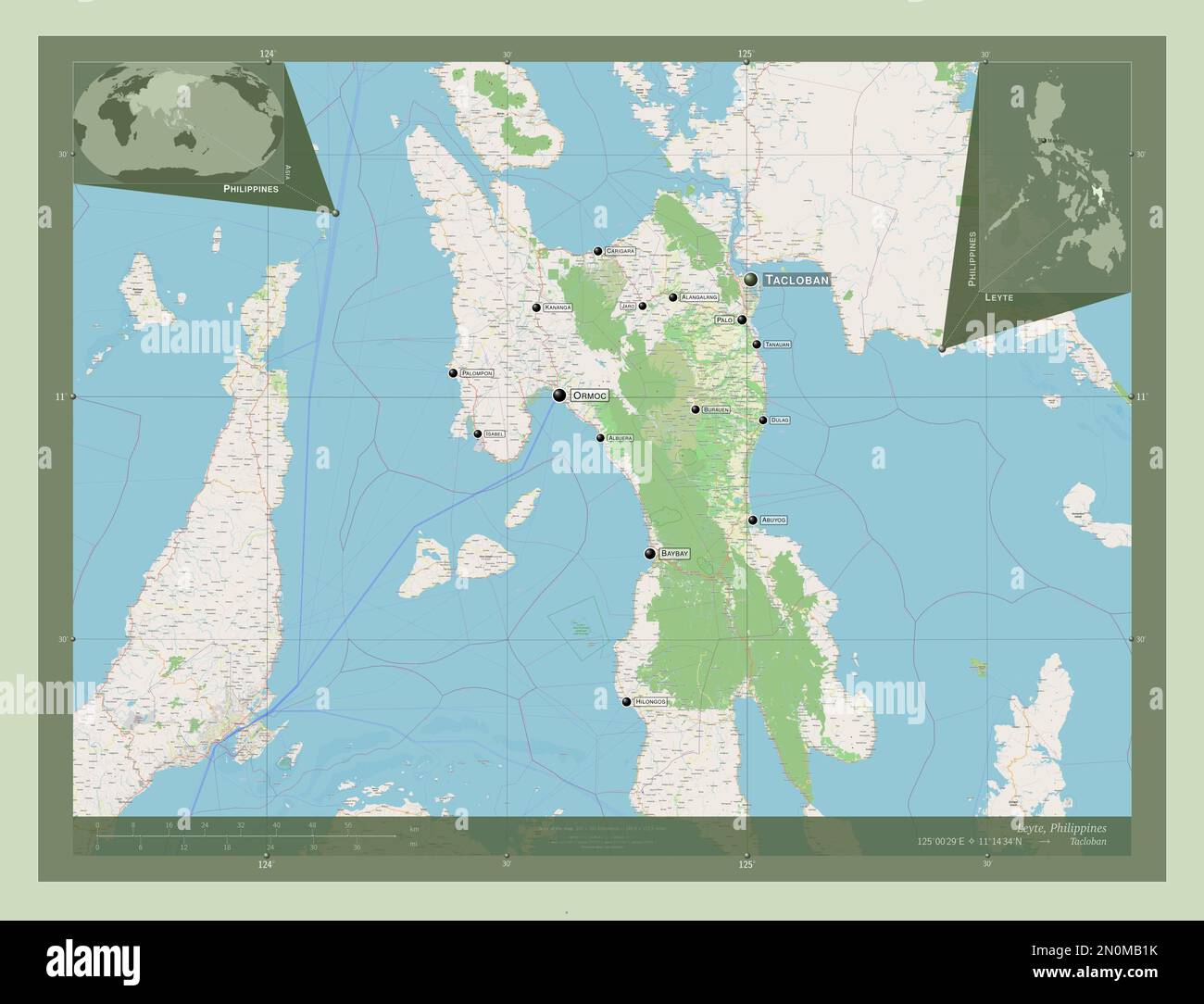 Leyte, province des Philippines. Ouvrez la carte des rues. Lieux et ...