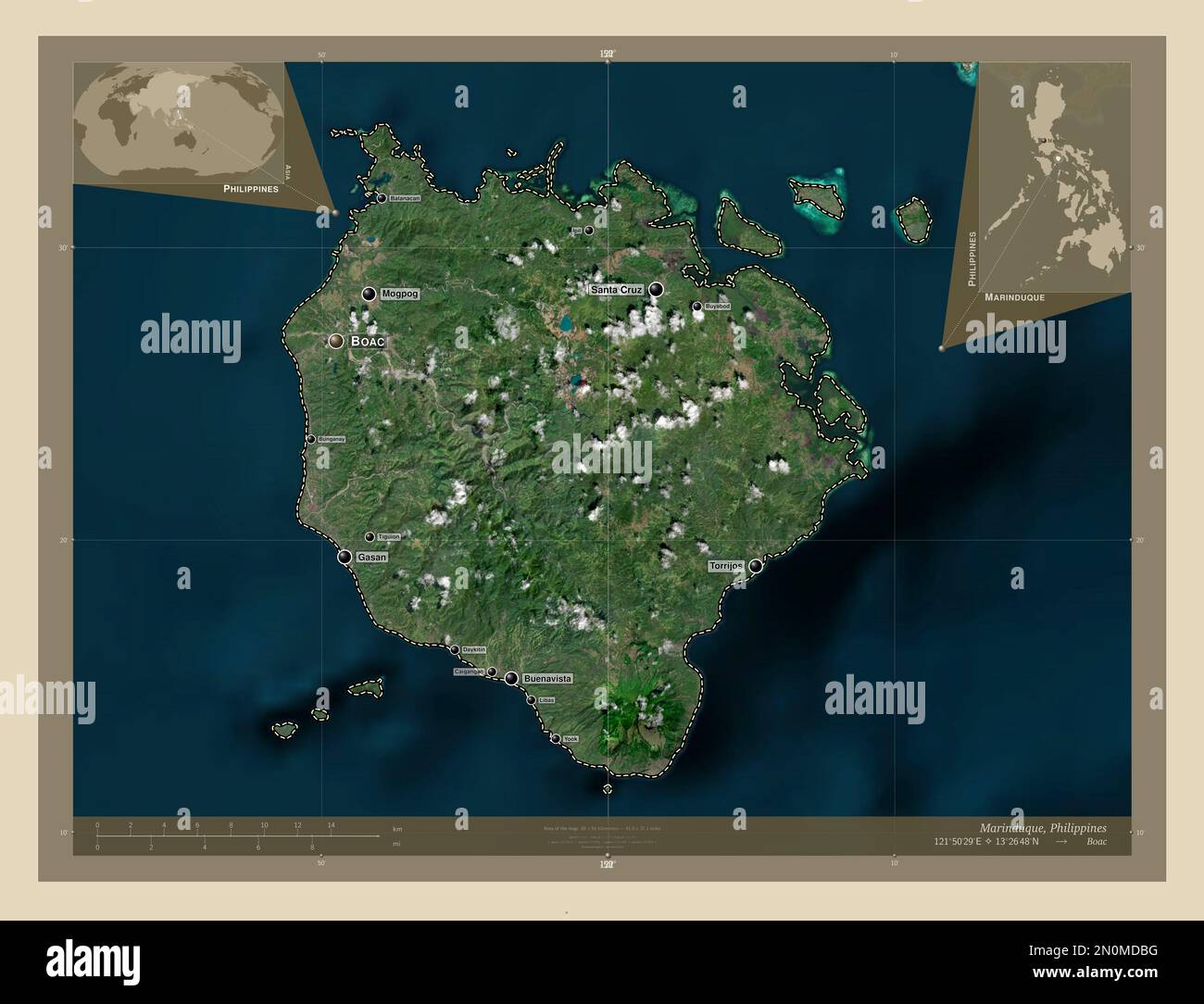 Marinduque, province des Philippines. Carte satellite haute résolution ...