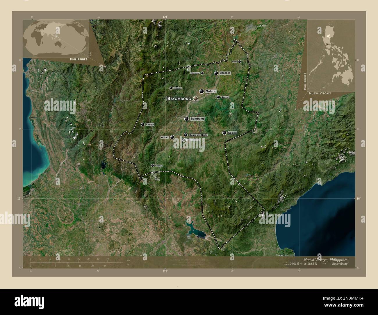 Nueva Vizcaya, province des Philippines. Carte satellite haute ...