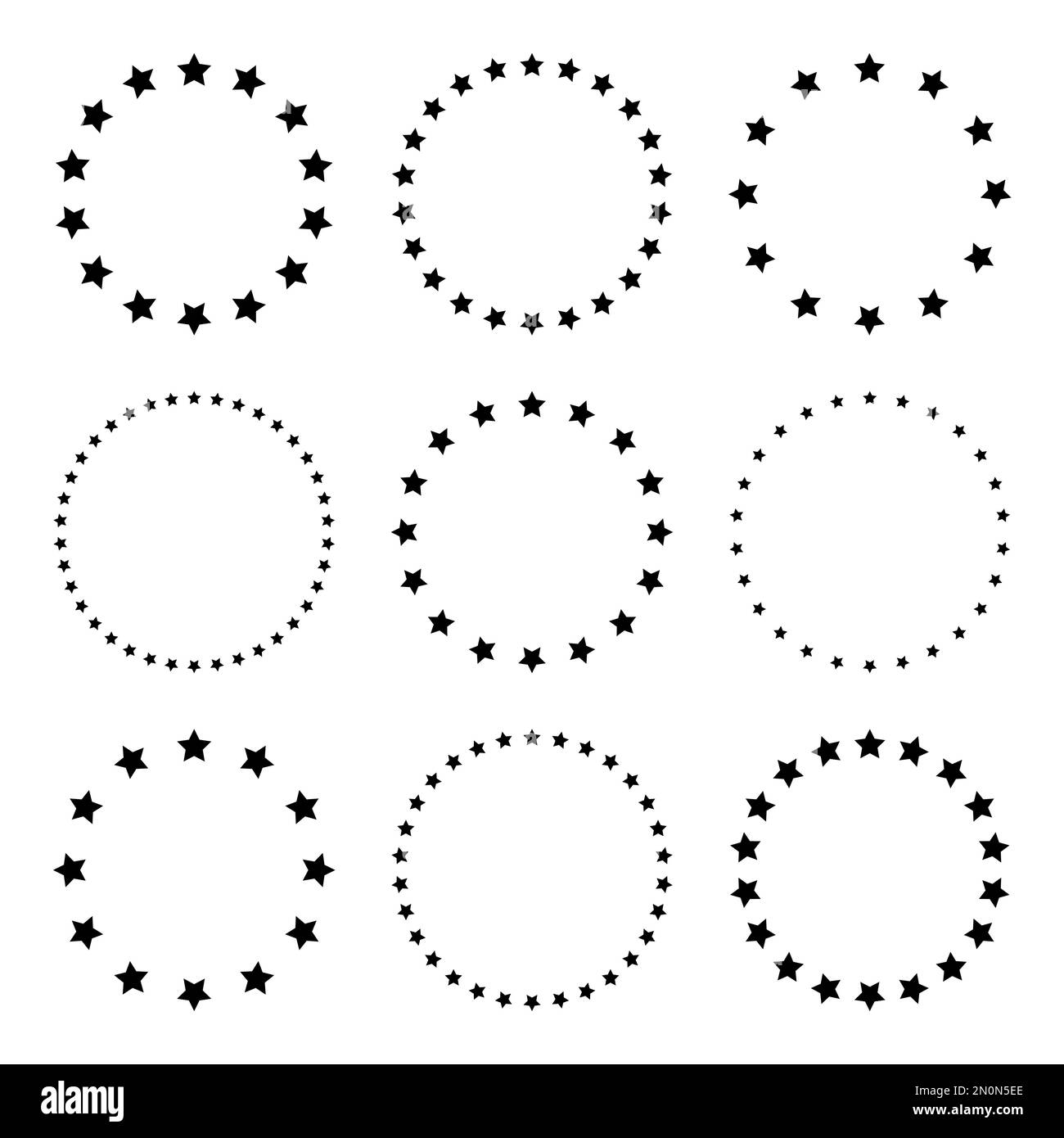 Étoiles de différentes tailles disposées en cercle.Cadre rond, bordure ...