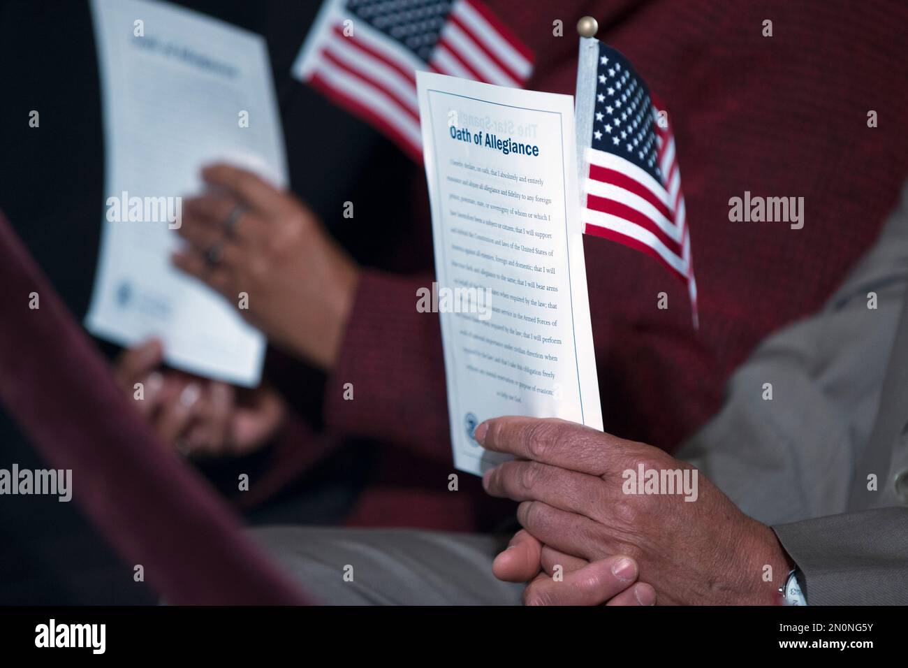 In this Dec. 15, 2015, photo, participants hold the "Oath of Allegiance ...