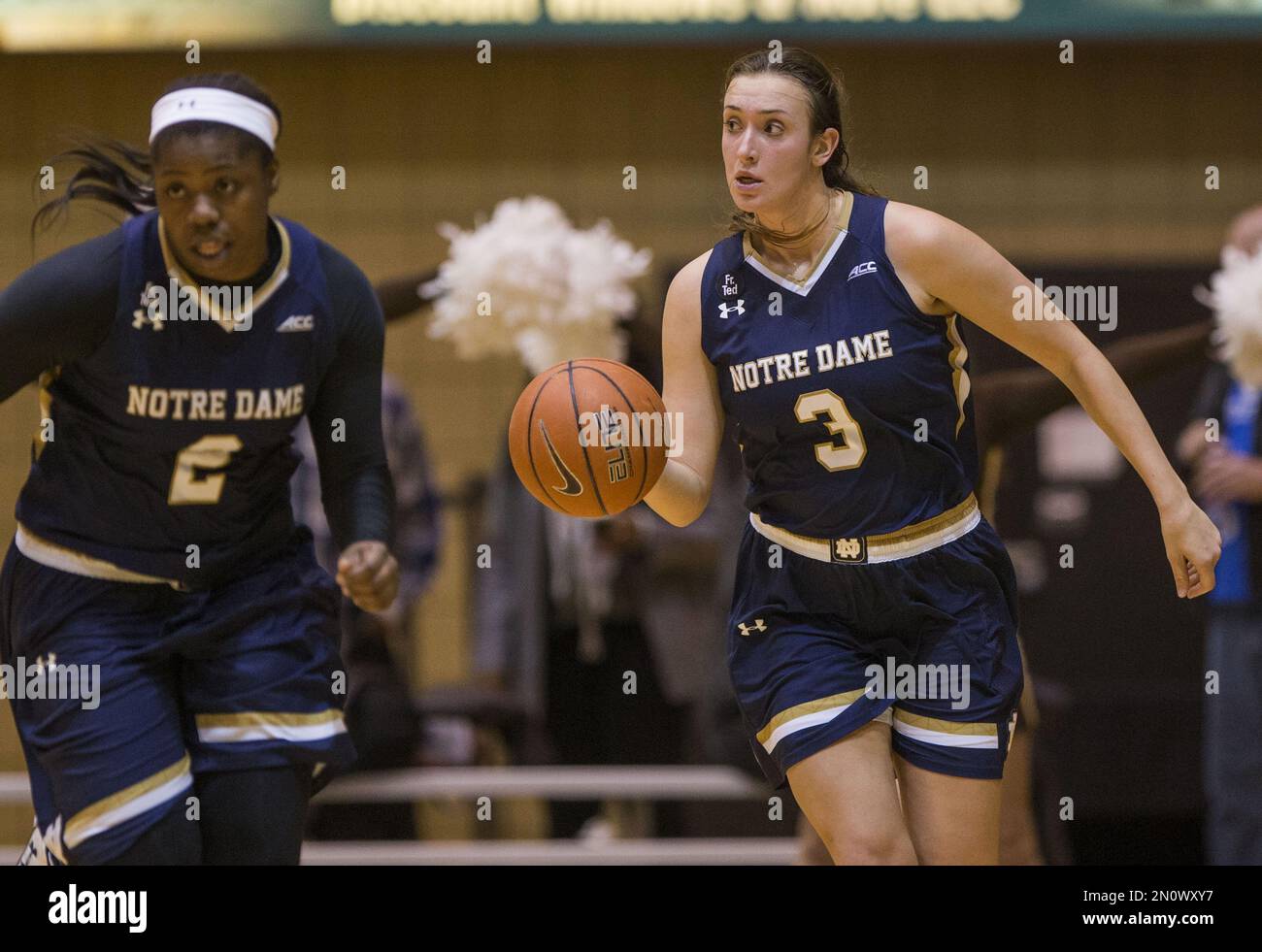Notre Dame’s Marina Mabrey (3) drives downcourt in the second half of ...