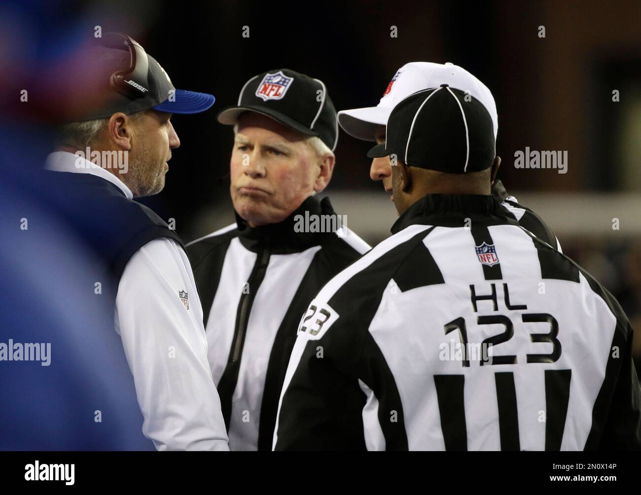 Buffalo Bills head coach Rex Ryan, left, speaks to side judge Bob ...