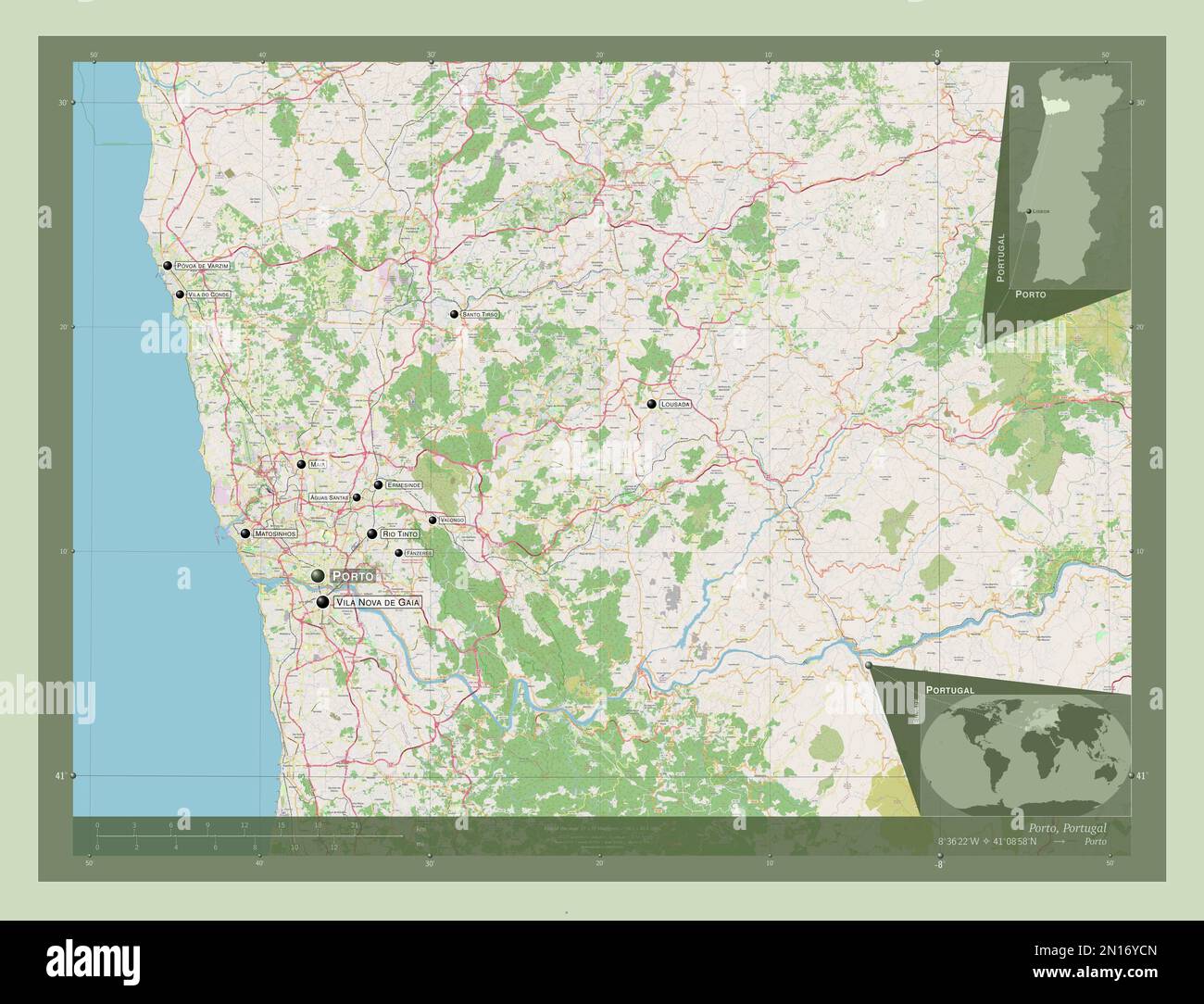 Porto, district du Portugal. Ouvrez la carte des rues. Lieux et noms ...