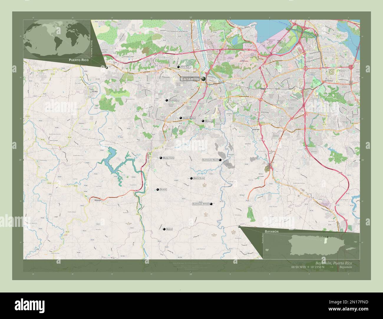 Bayamon, municipalité de Porto Rico. Ouvrez la carte des rues. Lieux et ...