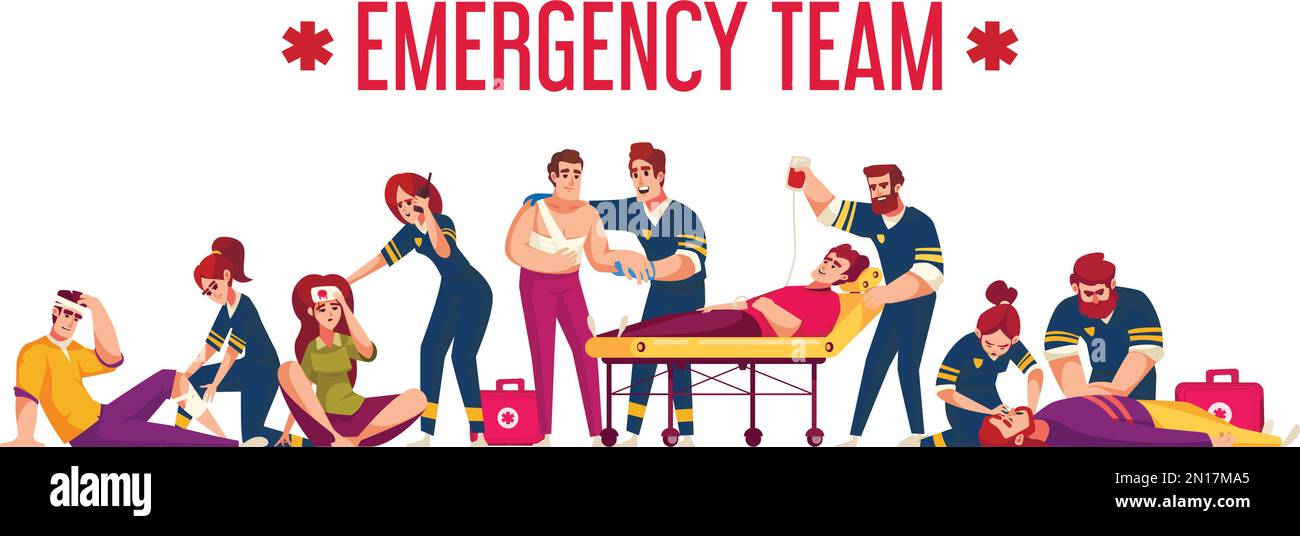 Dessin animé d'urgence avec l'équipe de premiers secours secourant les ...