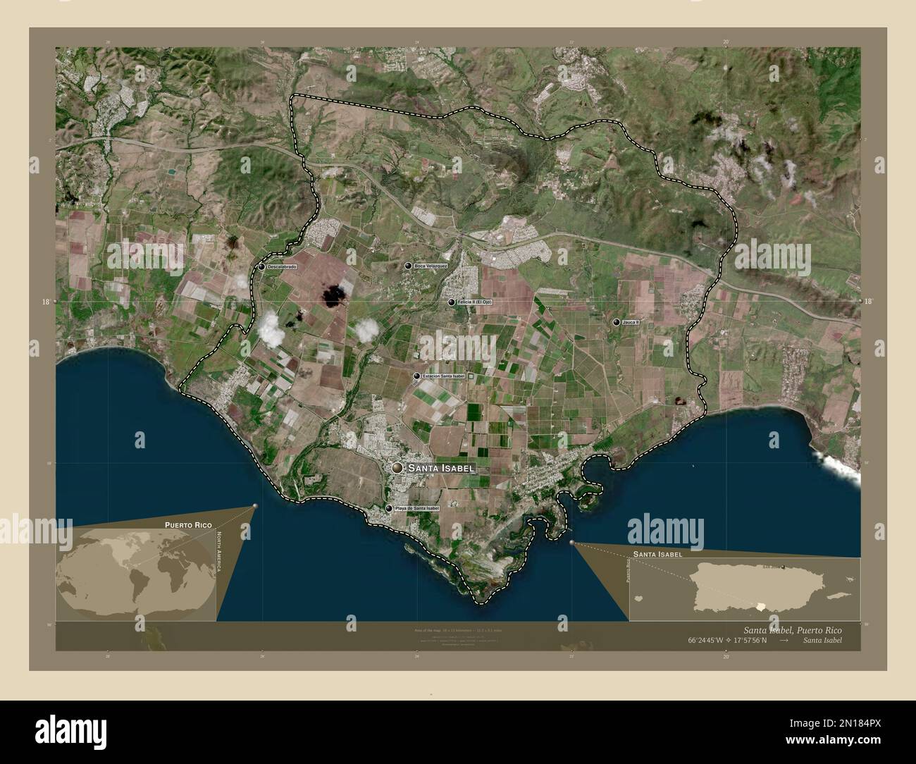Santa Isabel, municipalité de Porto Rico. Carte satellite haute ...
